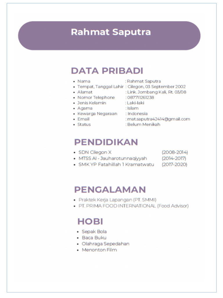 CV Rahmat | PDF