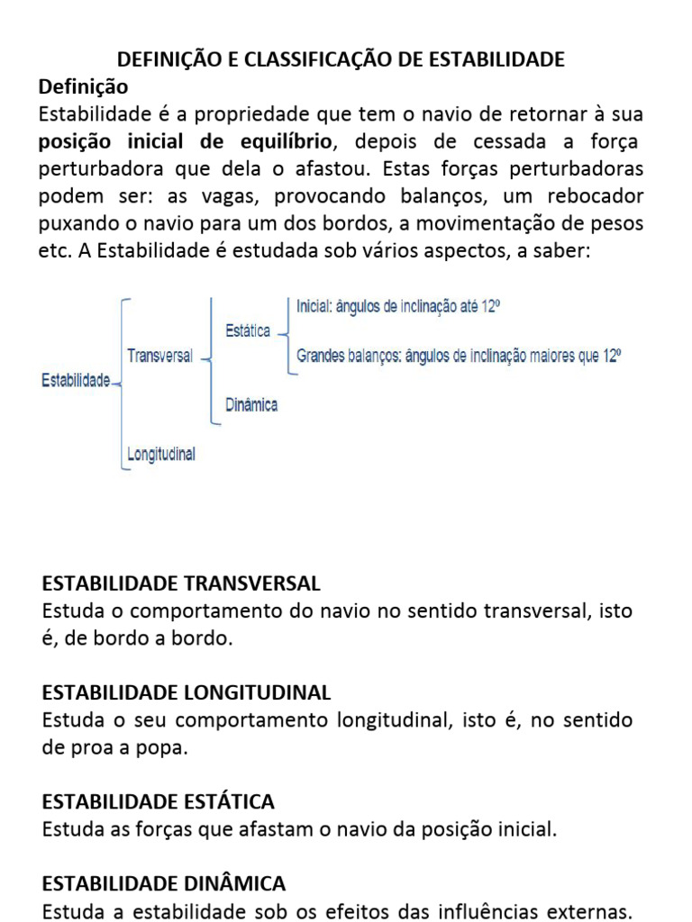Definição e Classificação de Estabilidade | PDF | Flutuabilidade | Navios