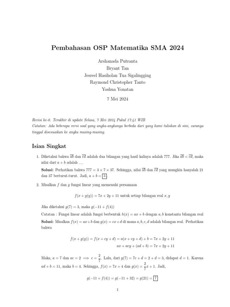 Pembahasan OSP Matematika 2024 | PDF