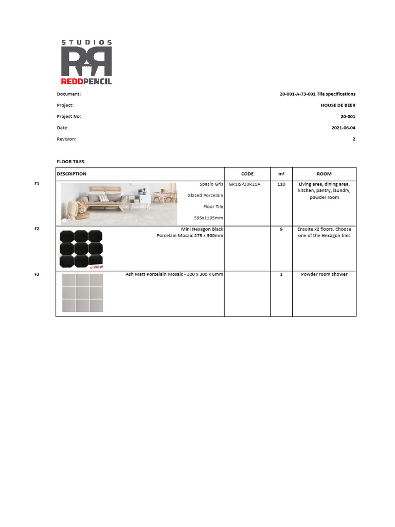 20-001-A-73-001 Tile Specifications | PDF