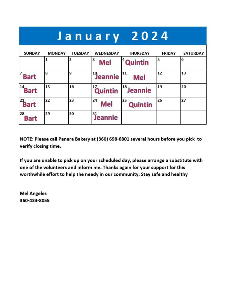 panera bread pick-up schedule latest | PDF