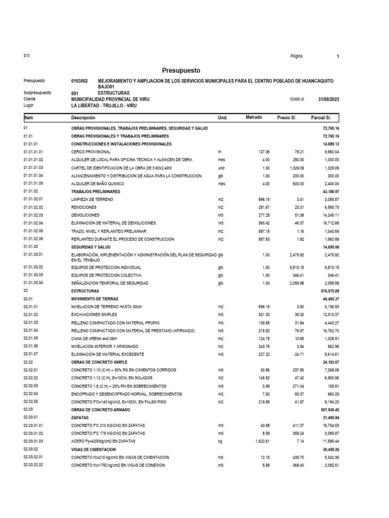 2.00 Ppto Estructuras | PDF | Fundación (Ingeniería) | Hormigón