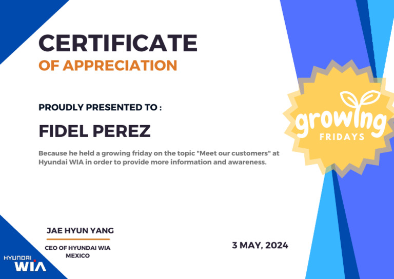 Recognition for Fidel Perez | PDF