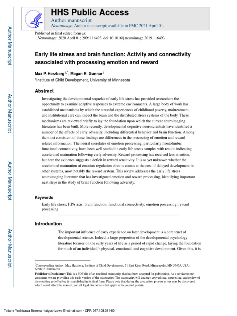 Early Life Stress and Brain Function | PDF | Hypothalamic–Pituitary ...