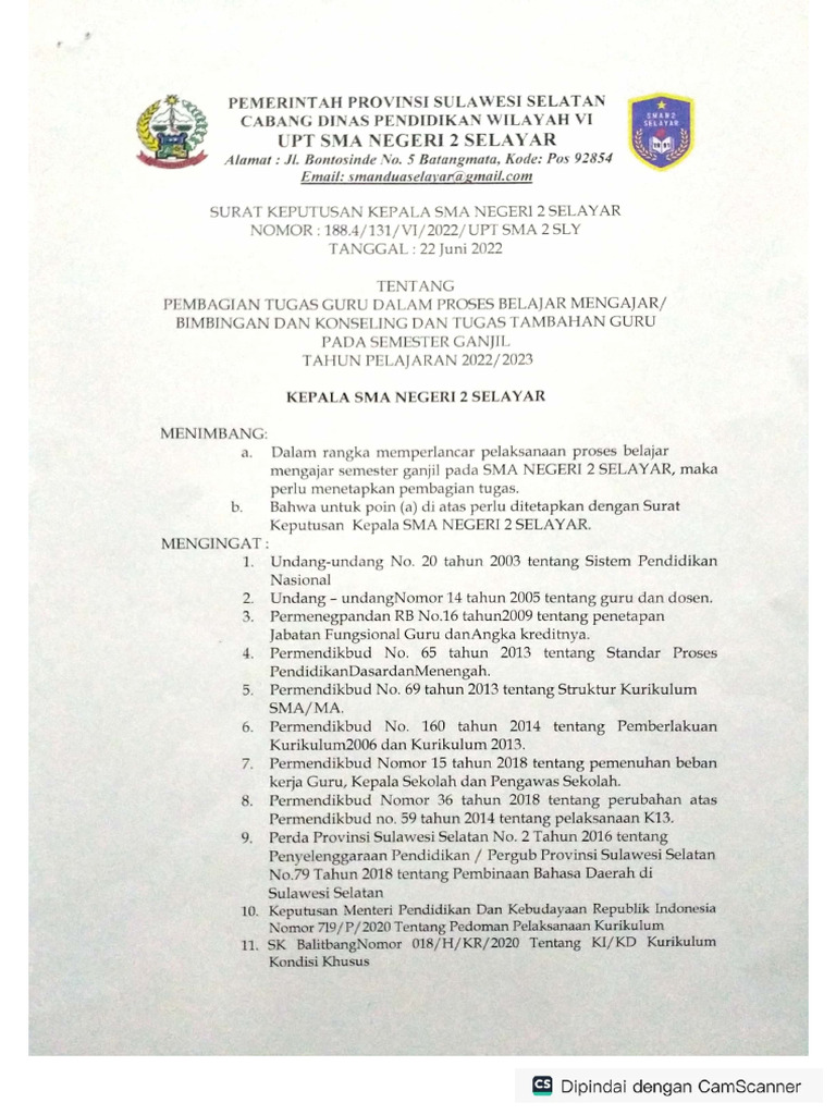 SK Pembagian Tugas Ganjil-Genap 2022-2023 | PDF