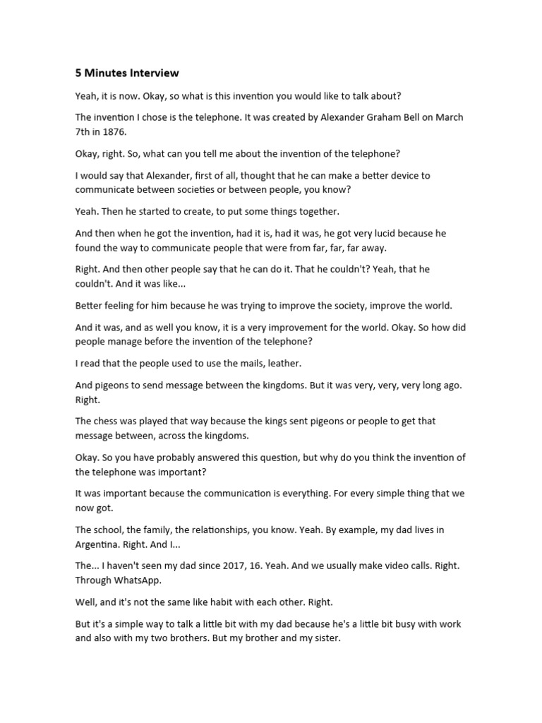 5 Minutes Interview | PDF | Language Arts & Discipline