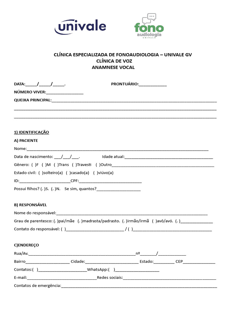 Anamnese Vocal Cefon | PDF | Medicina Clínica | Sistema de saúde