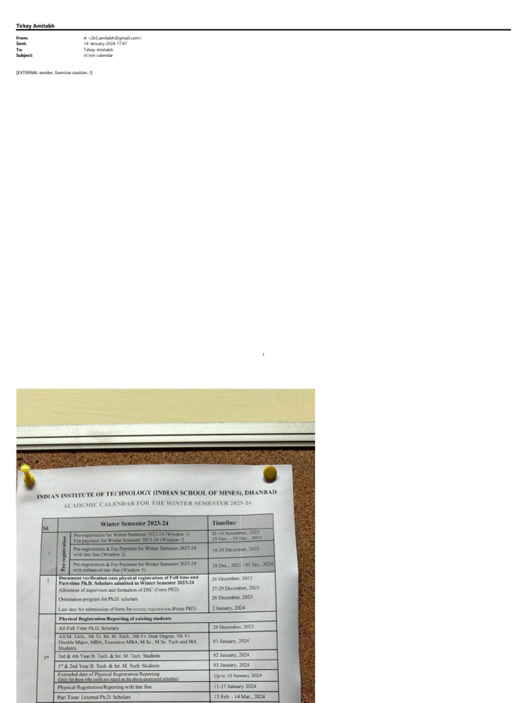 IIT ISM Calendar Inquiry | PDF