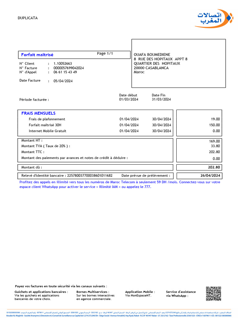 Payer votre facture Maroc Telecom | PDF | Taxe sur la valeur ajoutée ...