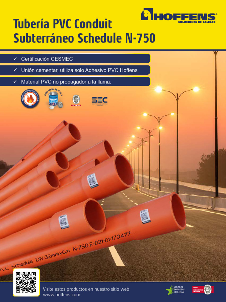 Tuberia PVC Conduit Subterraneo Schedule N 750 Hoffens | PDF