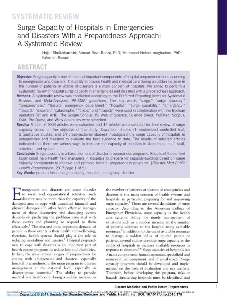 Surge Capacity of Hospitals in Emergencies | PDF | Emergency Department ...