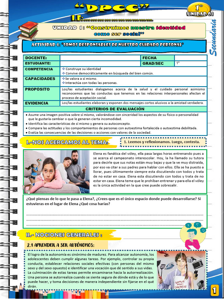 1° DPCC -ACTV.04-UNI 01 2023. | PDF | Las emociones | Autoestima