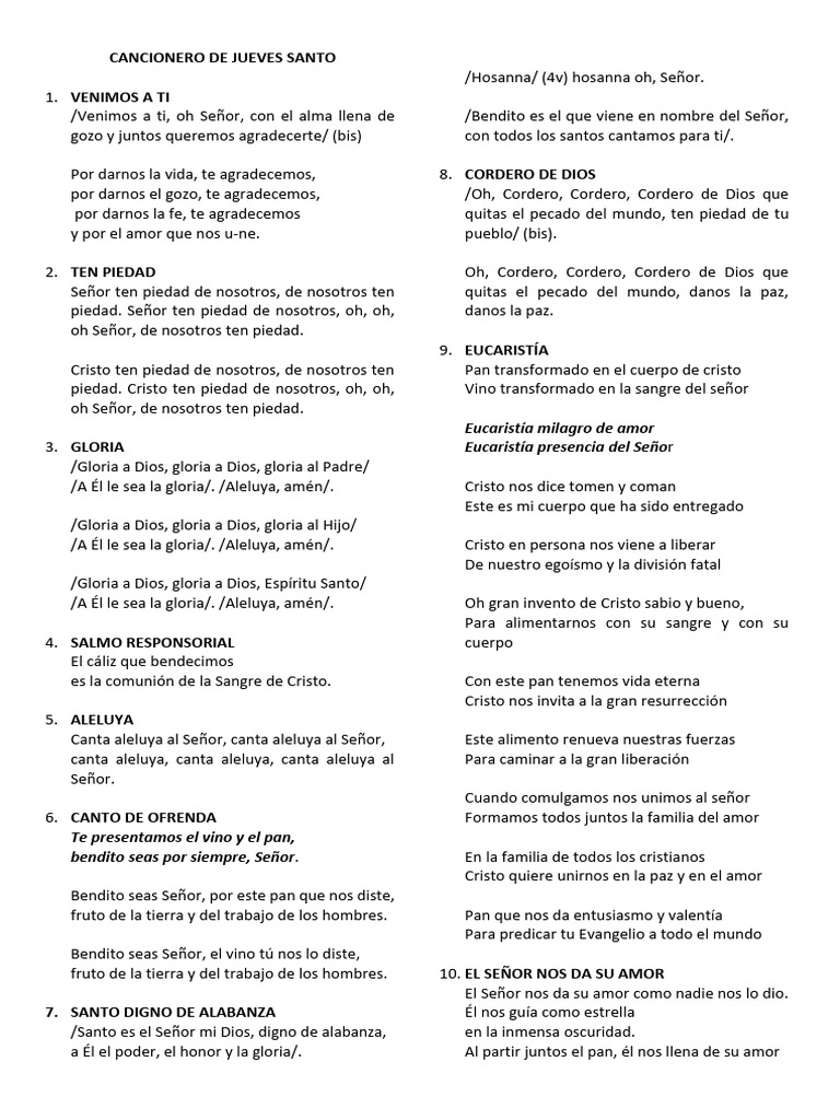 Cancionero de Jueves Santo | PDF | Amor | eucaristía