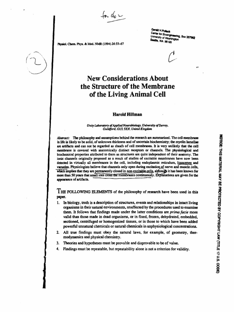 Harold Hillman - New Considerations About The Structure of The Membrane ...