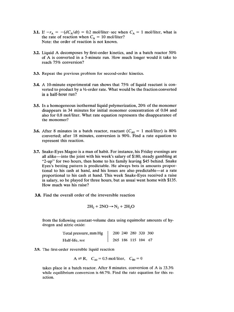 Problemas Reactores | PDF