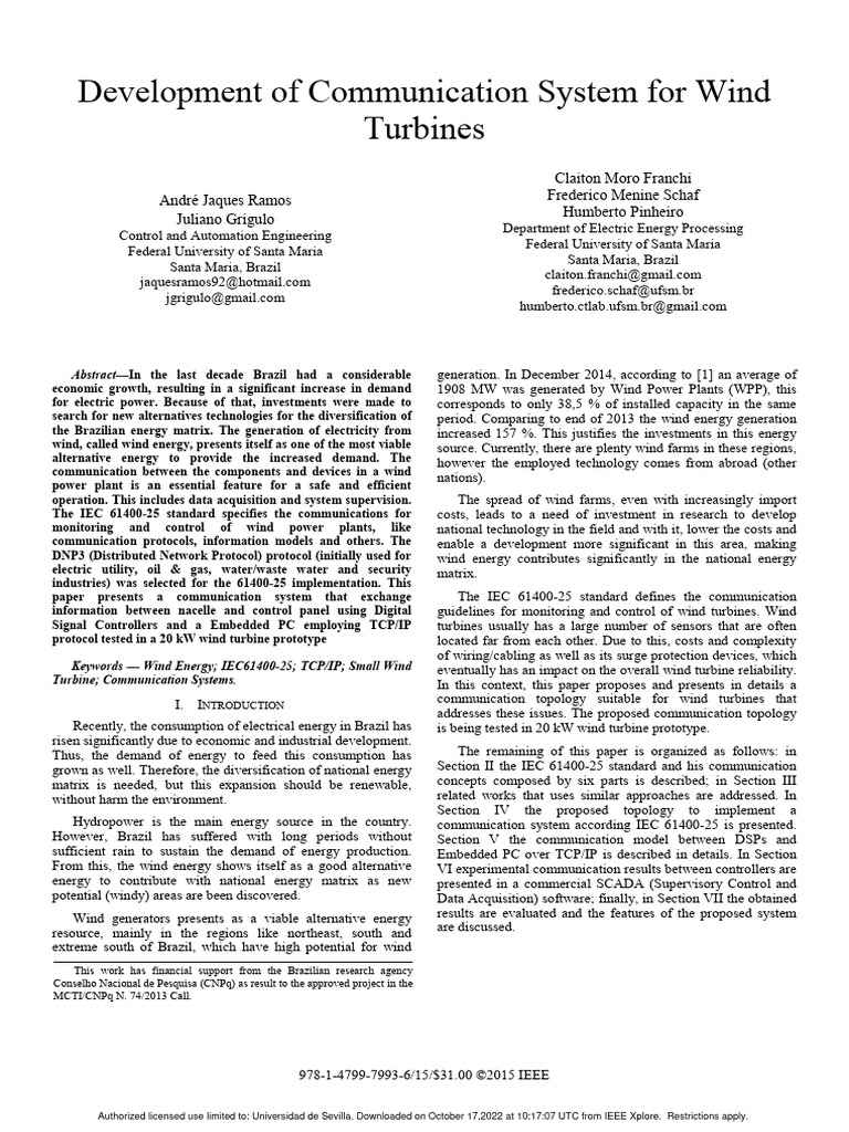 2015 Development of Communication System For Wind Turbines | PDF ...