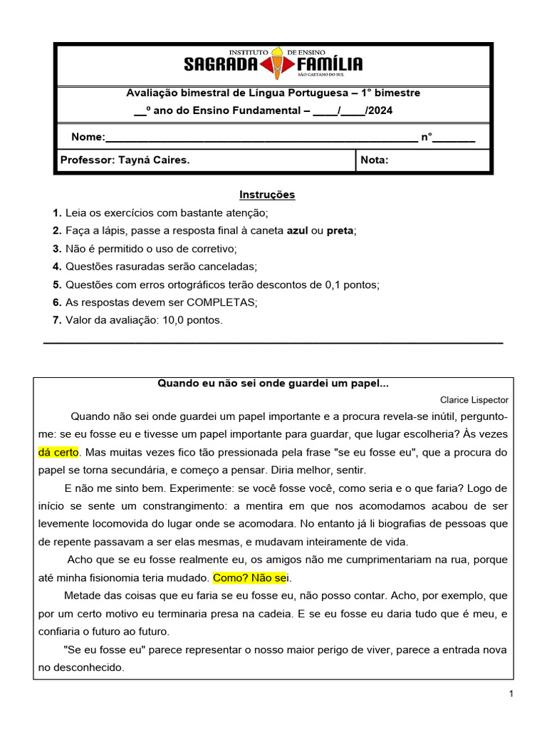 9EF-Resp - A-B - 1BIM - Concordancia e Regencia Verbal e Nominal e Tipos de Discurso | PDF ...