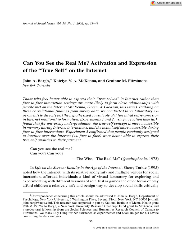 Journal of Social Issues - 2002 - Bargh - Can You See The Real Me Activation and Expression of ...