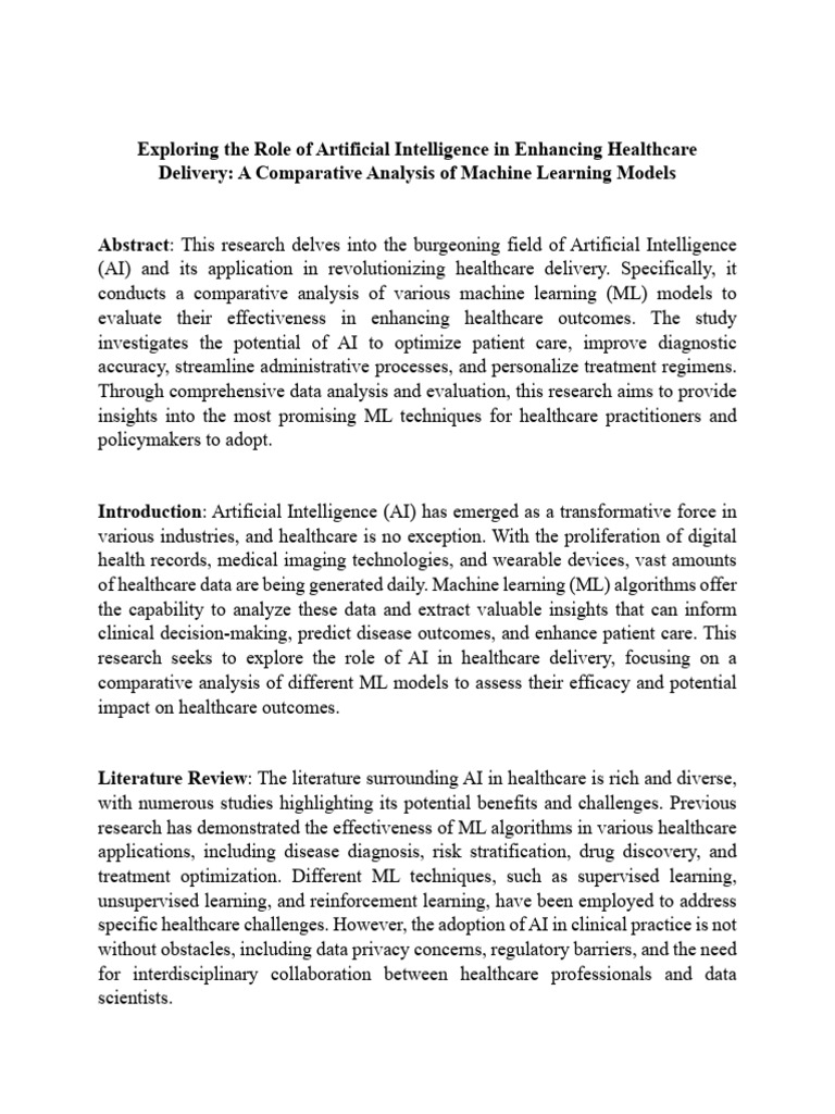 Exploring The Role of Artificial Intelligence in Enhancing Healthcare Delivery A Comparative ...