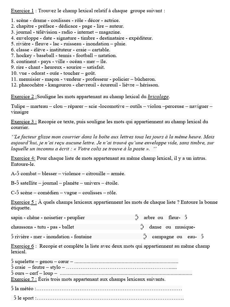 Exercices Le Champ Lexical | PDF