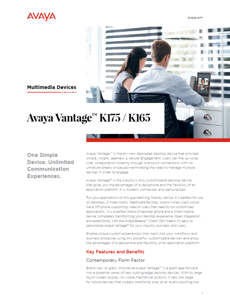 Avaya VantageTM K175 K165 Datasheet | PDF | Wi Fi | Session Initiation Protocol