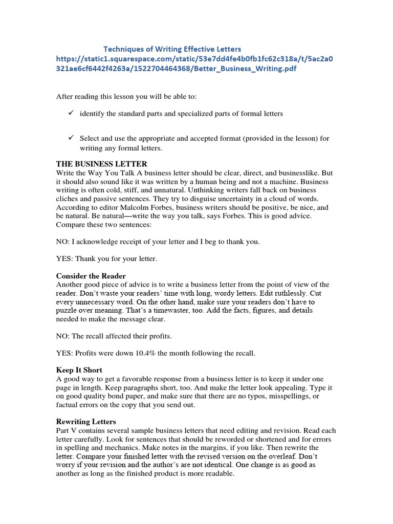 Techniques of Writing Effective Letters Course02 | PDF | Written ...