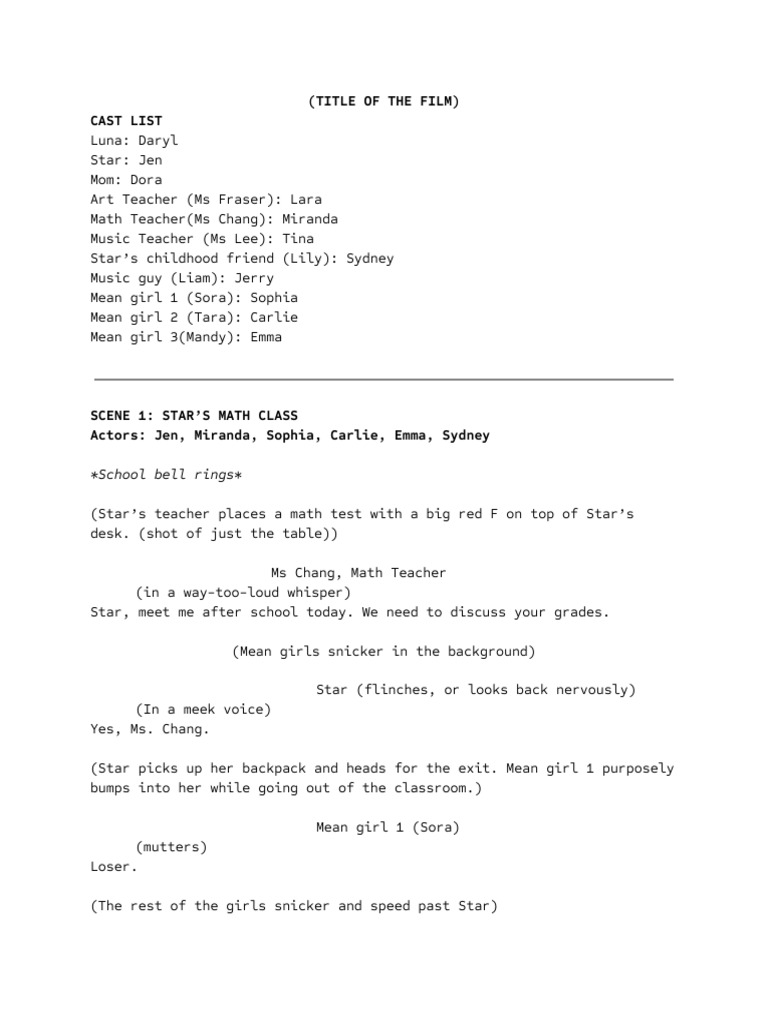 Film Festival script | PDF | Classroom