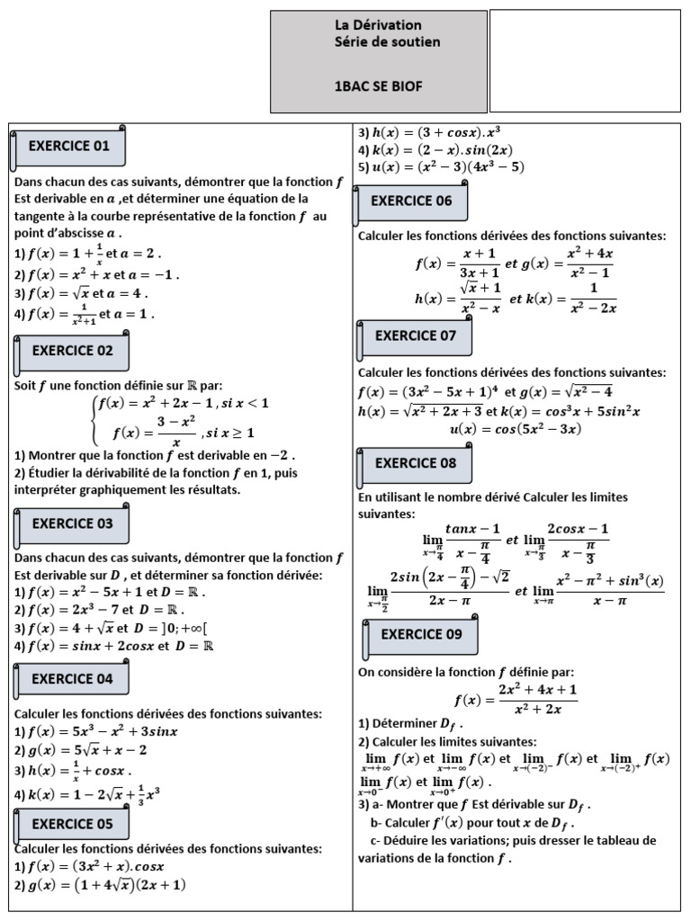 Dérivabilité et Tangentes des Fonctions | PDF | Fonction (Mathématiques ...