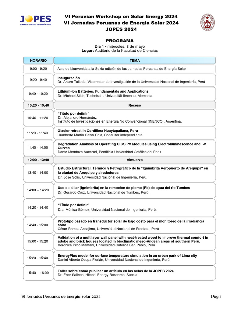 Programa_JOPES_2024 | PDF | Energía y medio ambiente | Energía solar