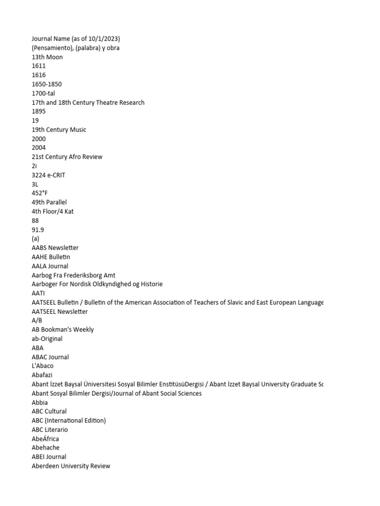 All Indexed Journal Titles | PDF | Liberal Arts Education