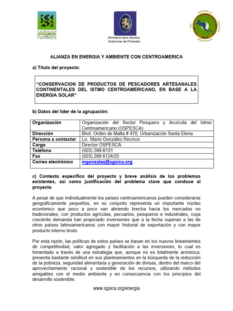 Formato de Perfiles de Proyectos - EJEMPLO DE PERFIL DEL PROYECTO 2 | PDF | Pesquería | Energía ...