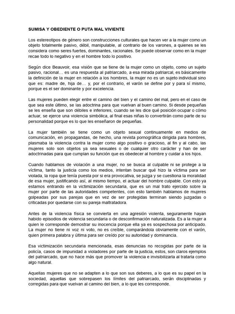 Estereotipos de Género y Patriarcado | PDF | Violación | Mujer