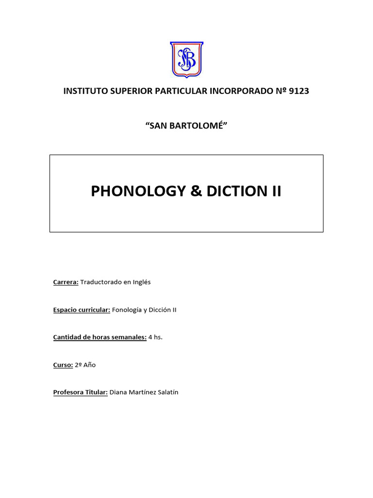 Booklet Phonology Diction II Trad Lecturer Martinez Salatin | PDF | Vowel | Syllable