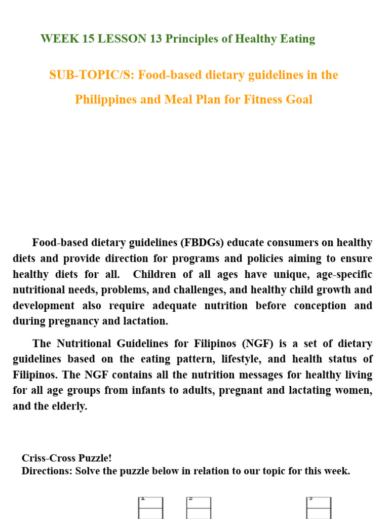WEEK-15-LESSON-13-Principles-of-Healthy-Eating | PDF | Food Energy ...
