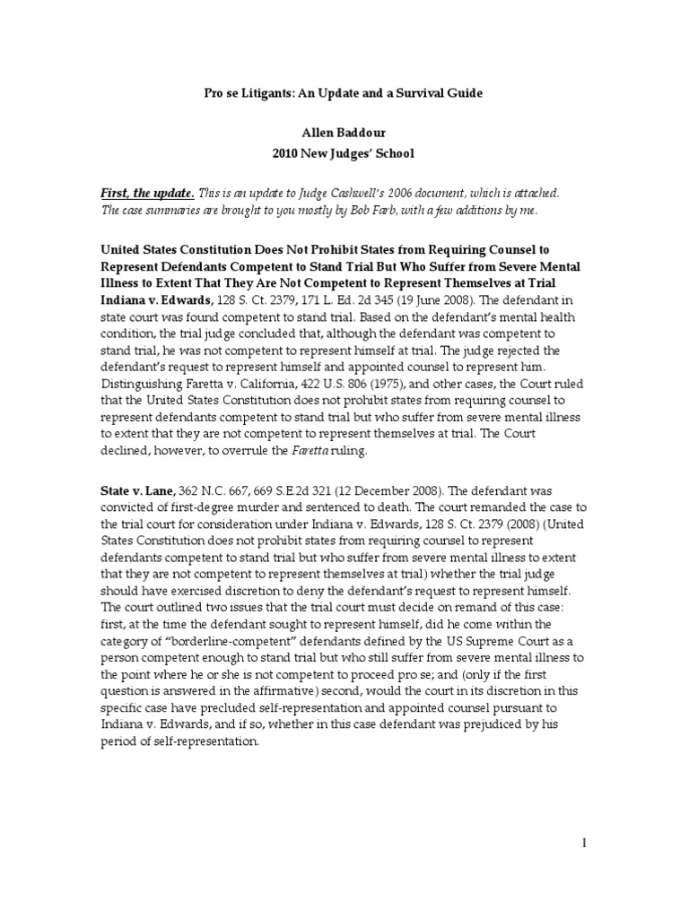 Judge Allen Baddour Pro Se Litigants New Judges School 2010 | PDF | Pro ...
