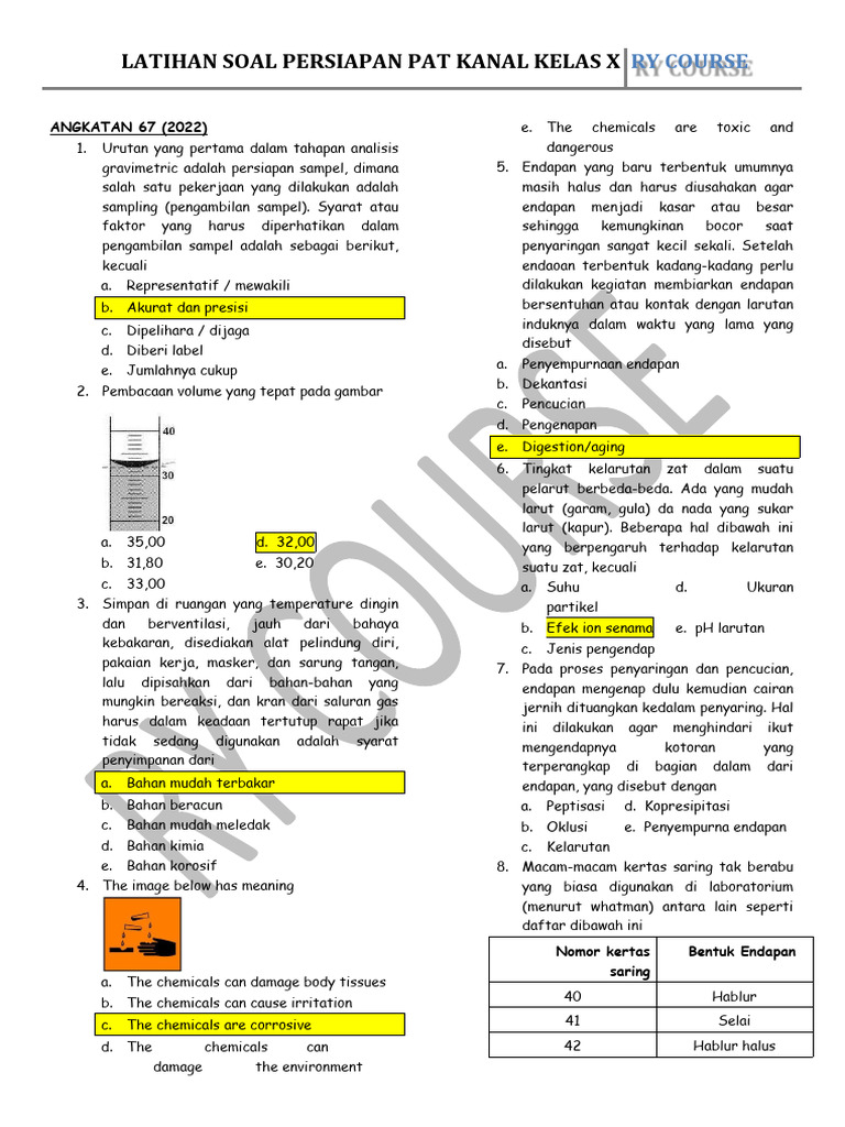 Latihan PAT Kimia Analisis | PDF