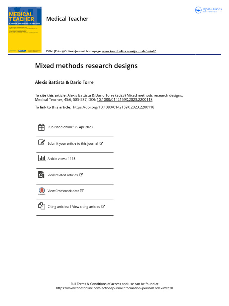 Battista_2023 Mixed methods research designs | PDF | Quantitative ...