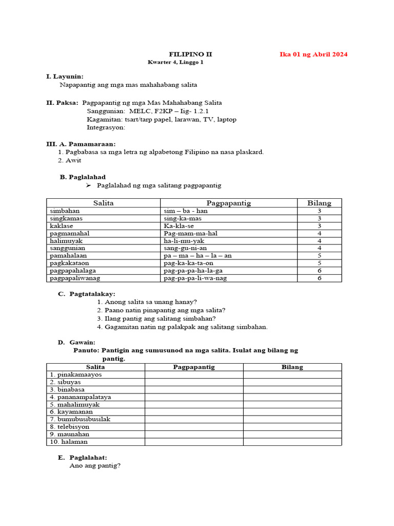 Filipino Q4 W1 | PDF