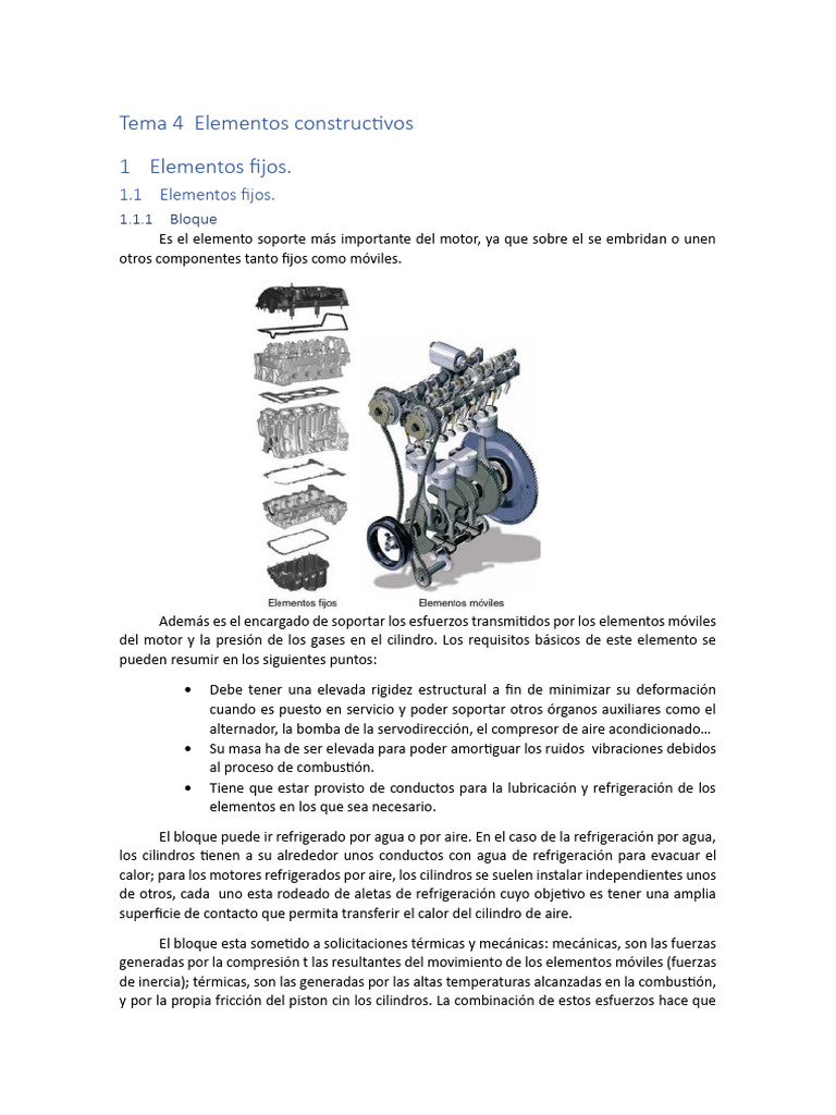 Elementos Fijos del Motor: Componentes Clave | PDF | Pistón | Aluminio