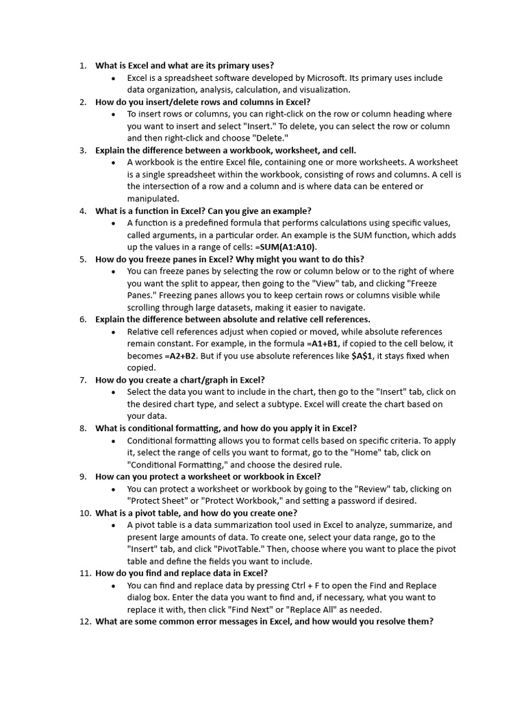 Repeated Excel Questions - (Interview Questions) | Download Free PDF ...