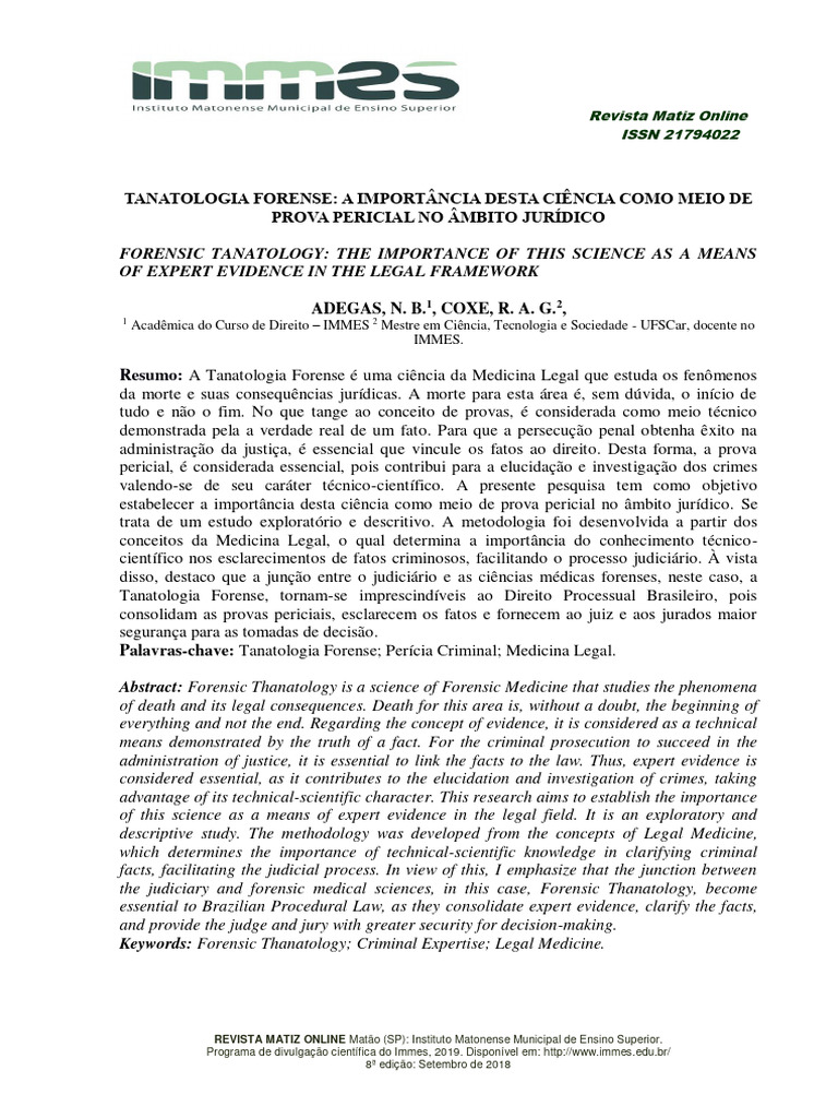 Tanatologia Forense. | PDF | Morte | Prova (jurídico)