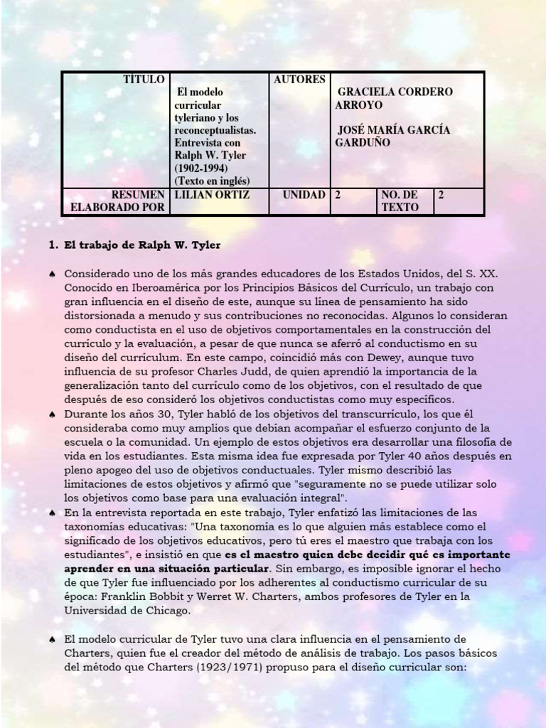 Modelo Curricular Tyleriano y Reconceptualistas | PDF | Plan de ...