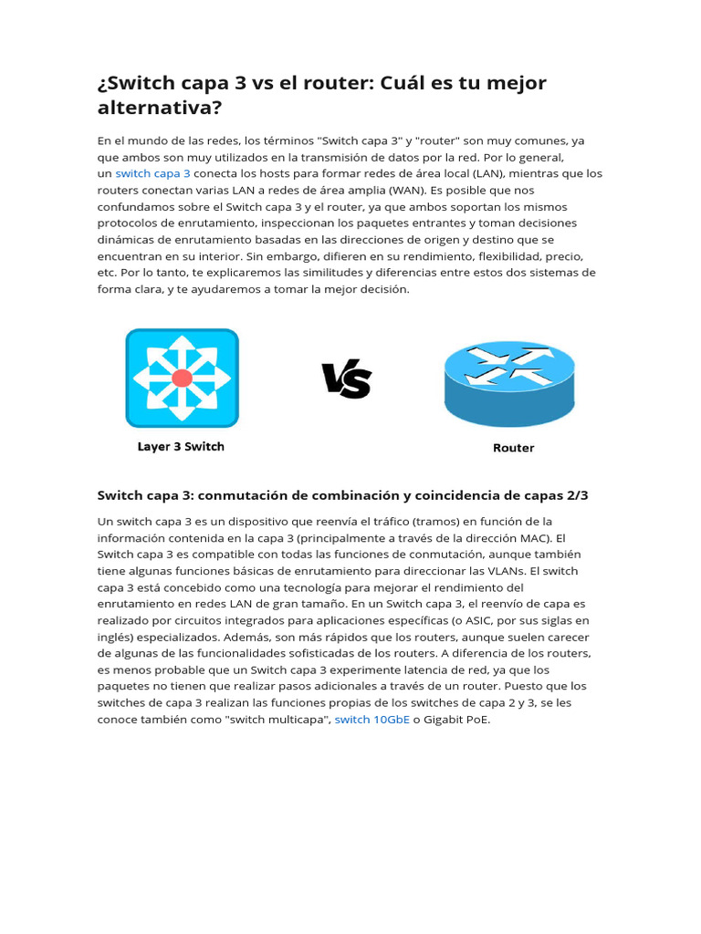 Switch Capa 3 Vs El Router | PDF | Enrutador (Computación) | Conmutador ...