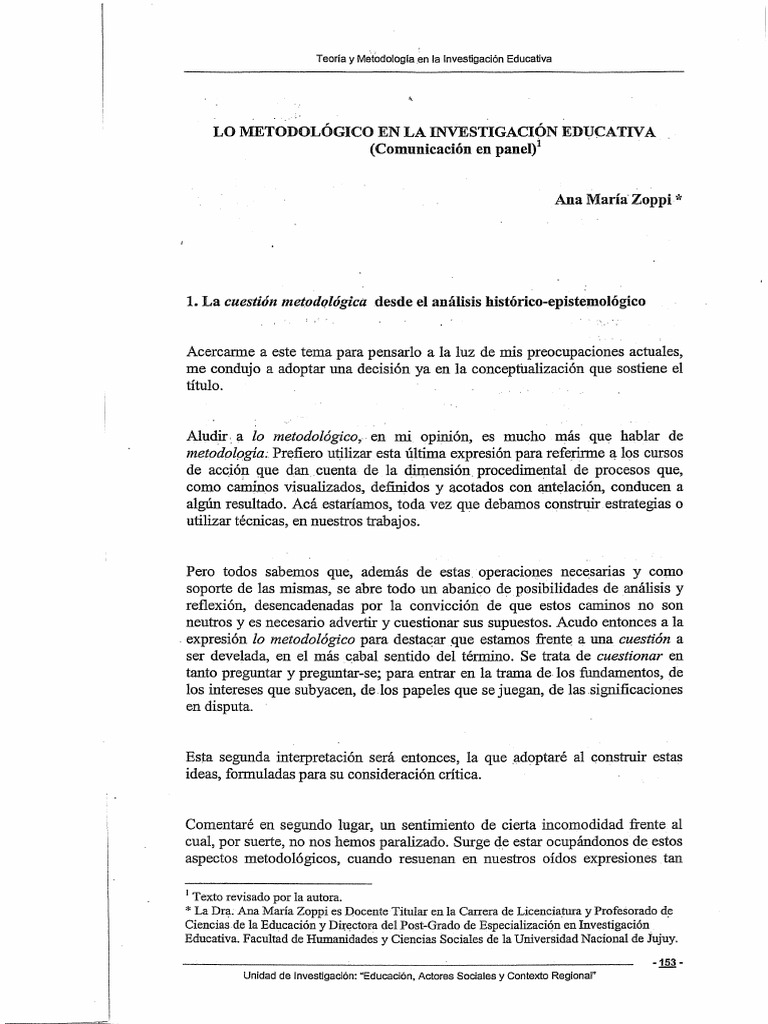 Zoppi. A.M. Lo Metodologico en La Invest Educativa. Cap Libro | PDF
