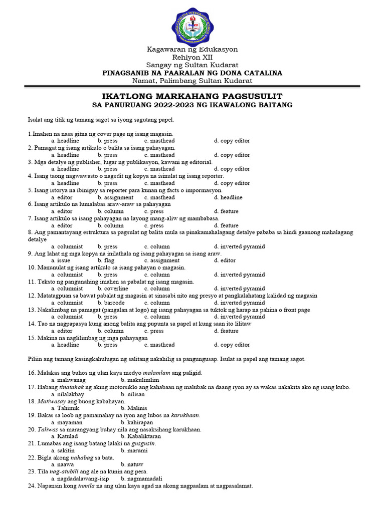 Grade 8 3rd Quarter Filipino | PDF