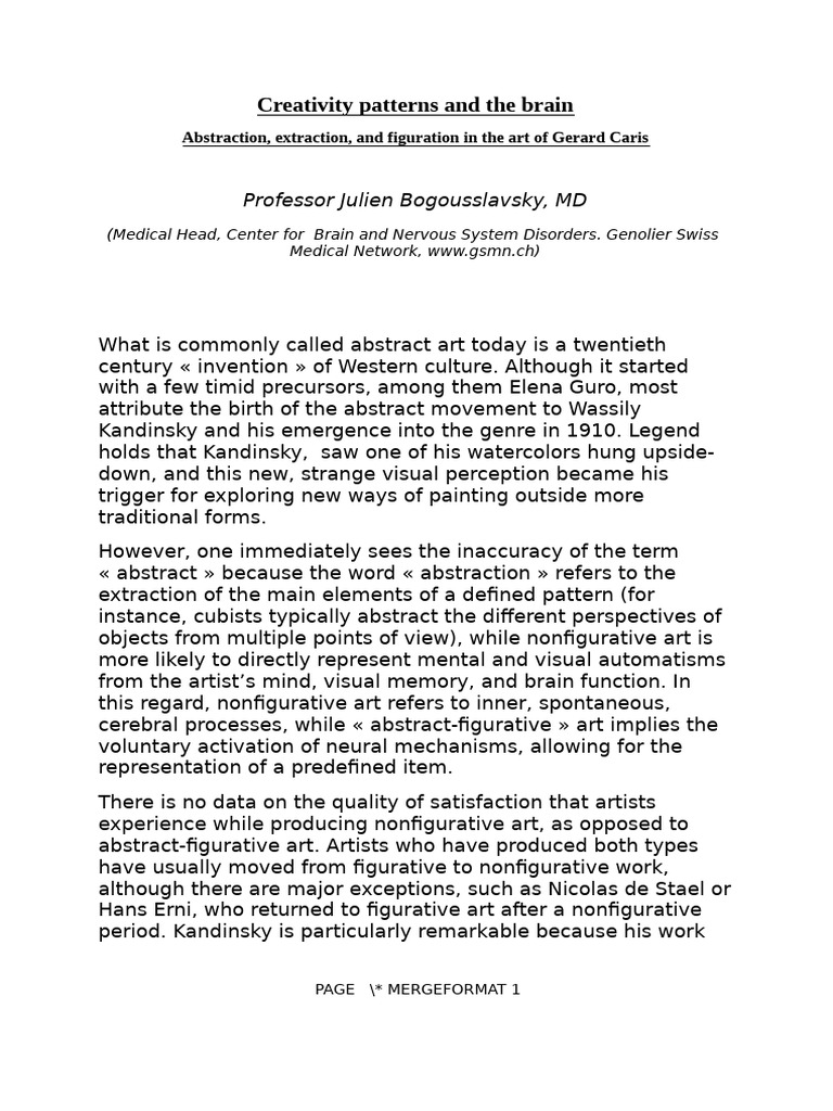 bogousslavsky_on_caris | PDF | Perception | Creativity