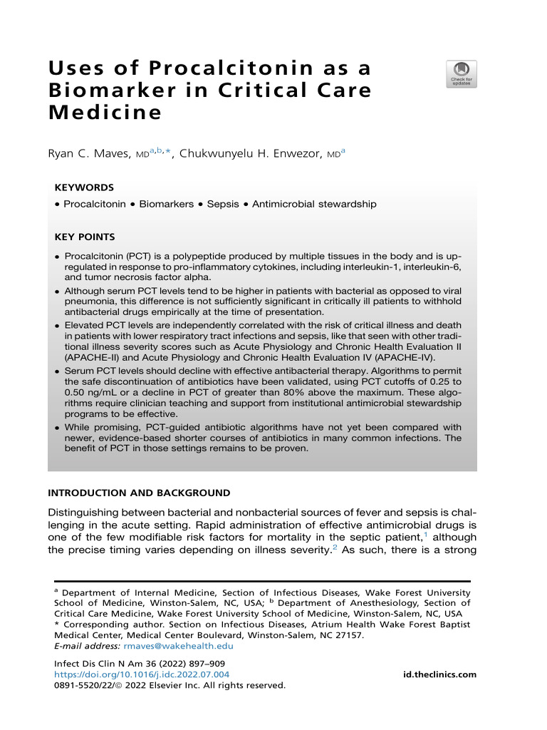 Ryan C Maves Uses of Procalcitonin As A Biomarker in | PDF | Sepsis ...