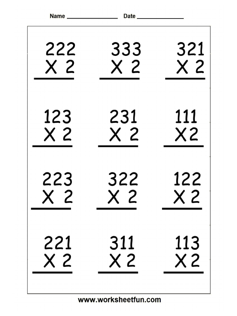 Vertical Multiplication 3 Digit - Worksheet 1 | PDF