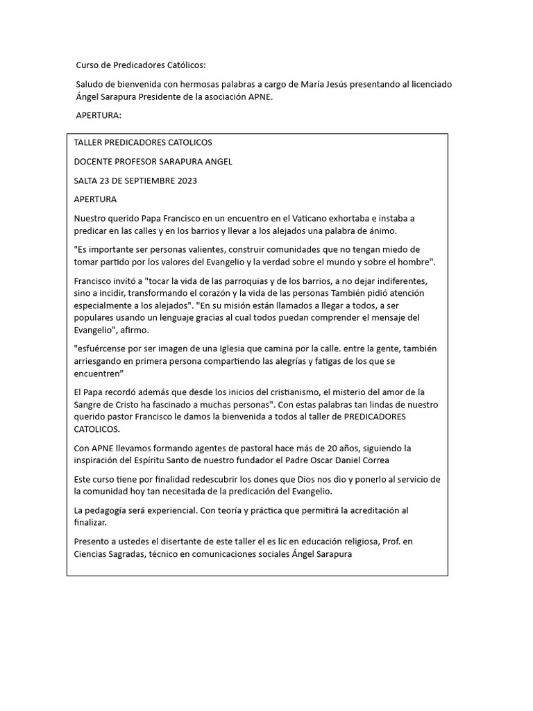 Curso para Predicadores Católicos | PDF | Papa Francisco | Evangelización