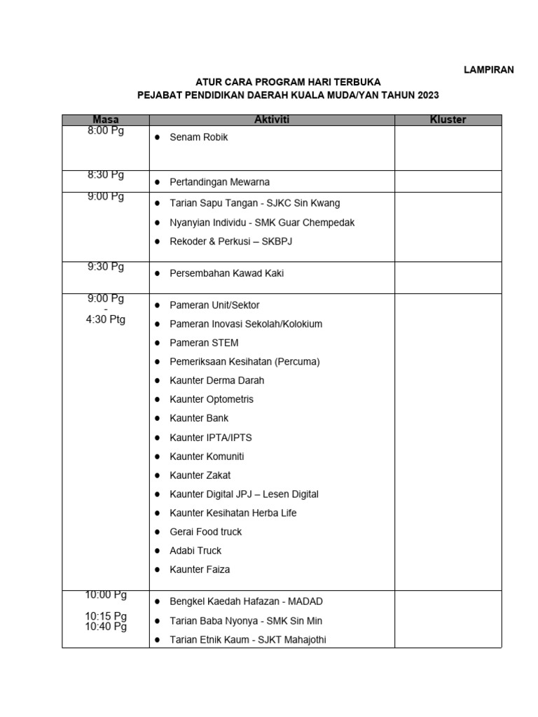 Tentatif Program Hari Terbuka Ppdkmy | PDF